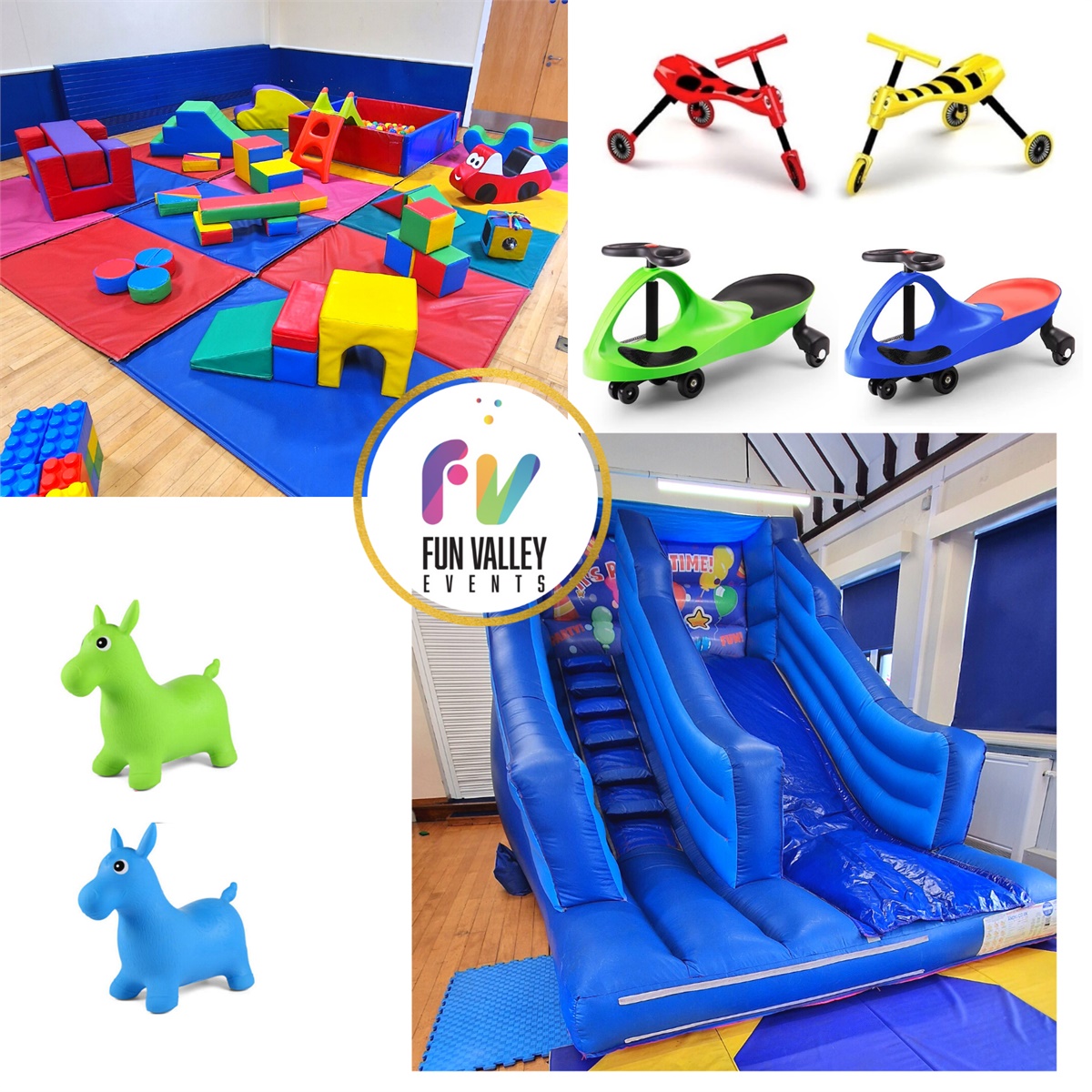 39. 6ft Platform Inflatable Slide, 15ft x 15ft Multicoloured Soft Play ...